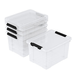 DynkoNA 22 Quart Plastic Latching Box with Wheels, 4 Pack Clear Lidded Storage Boxes