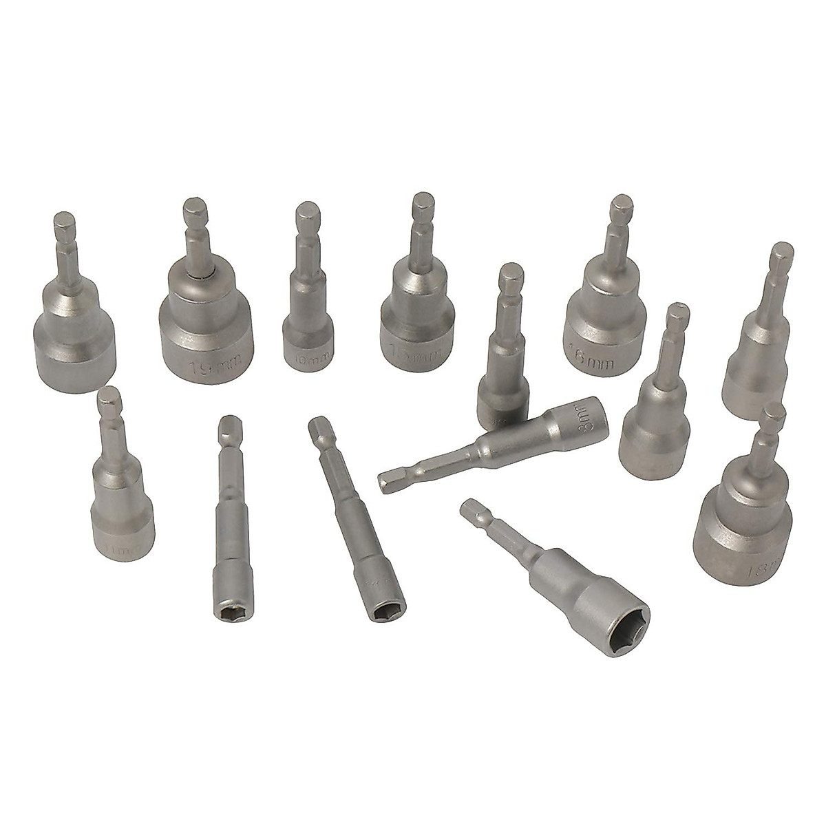 14pcs 6-19mm Quick-Change Magnetic Nut Driver Drill Bit Sets 1/4 inch Hex Shank Metric Socket Wrench Screw Power Tool