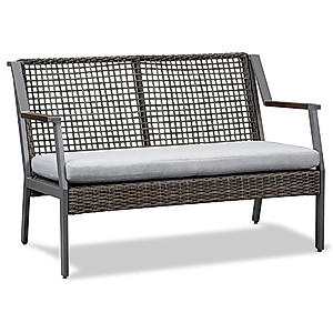 Real Flame Calvin Outdoor Loveseat, Two-Seater Couch, Powdered Aluminum Frame with Resin Wicker Weave