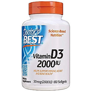 Doctor's Best Vitamin D3 2 000 IU Healthy Bones Teeth Heart Immune Support NonGMO GlutenFree Soy Free , 180 Count