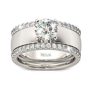 Jeulia 3 PC Ring Channel Wedding Set 2.5 Carat Round Cut Diamond Sterling Silver Band Rings CZ Cubic Zirconia Bridal Engagement Rings for Women (8)