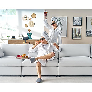 PaPaJet Modular Sectional Sofa, 38 Inches Down Filled Sofa Couch, Middle Seat, Comfy Couch for Living Room, White Linen