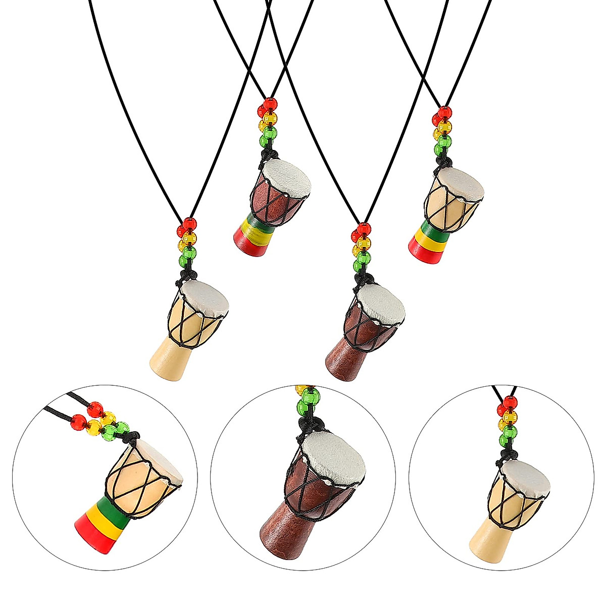 EXCEART 4pcs Musical Instrument Necklaces Pendant Miniature African Drum Djembe Drummer Musician Percussion Jewelry Drum Player Band