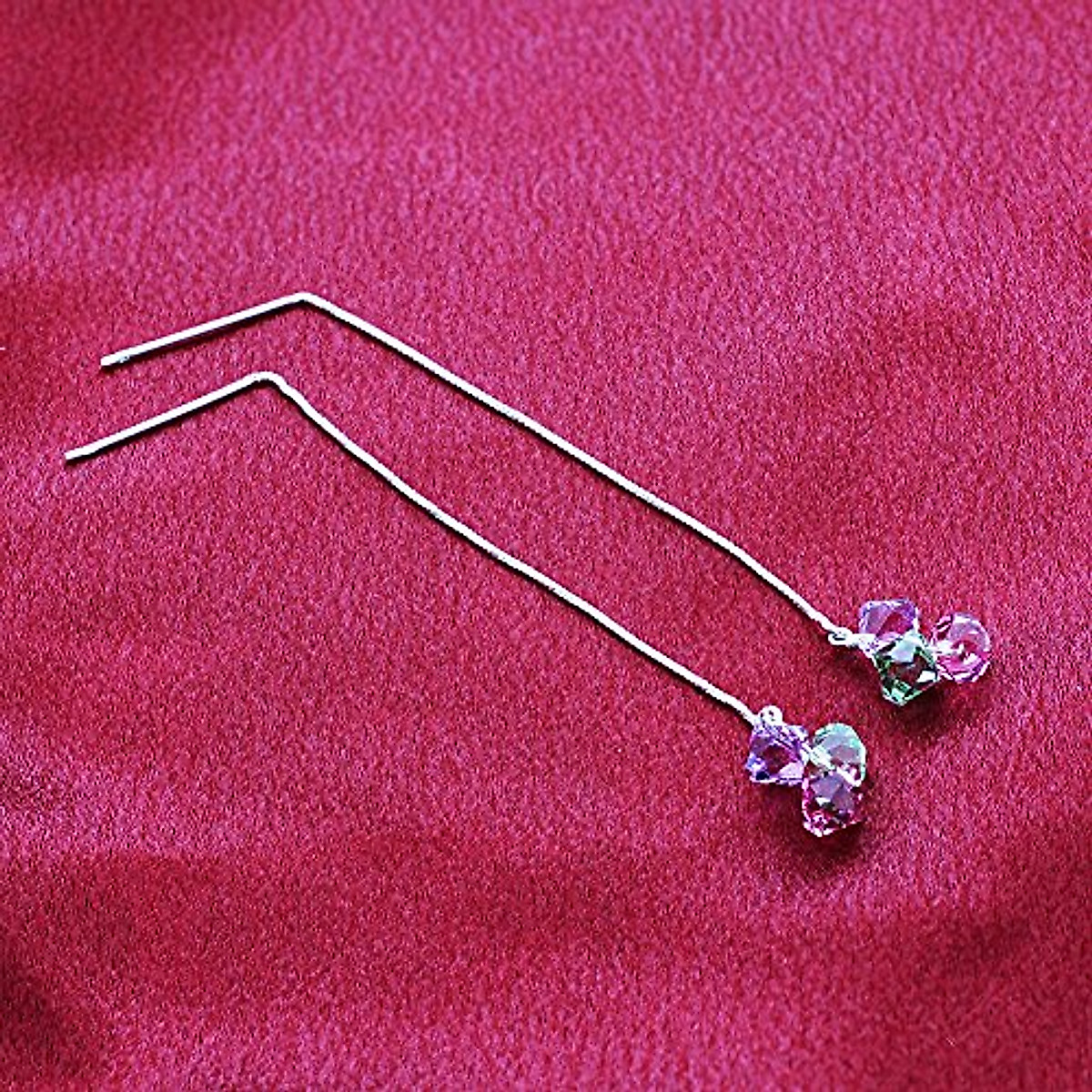 Threader String Austrian Crystals Handmade Earrings for Women with 925 Sterling Silver