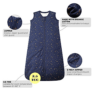 Owlivia Baby Sleep Sack Organic Cotton Sleeping Bag with- 2.5tog Sleeping Bag with 2-Way Zipper, Boys Girls Swaddle Transition Sleep Sack(2.5tog Starry Sky, 18-24 Months)