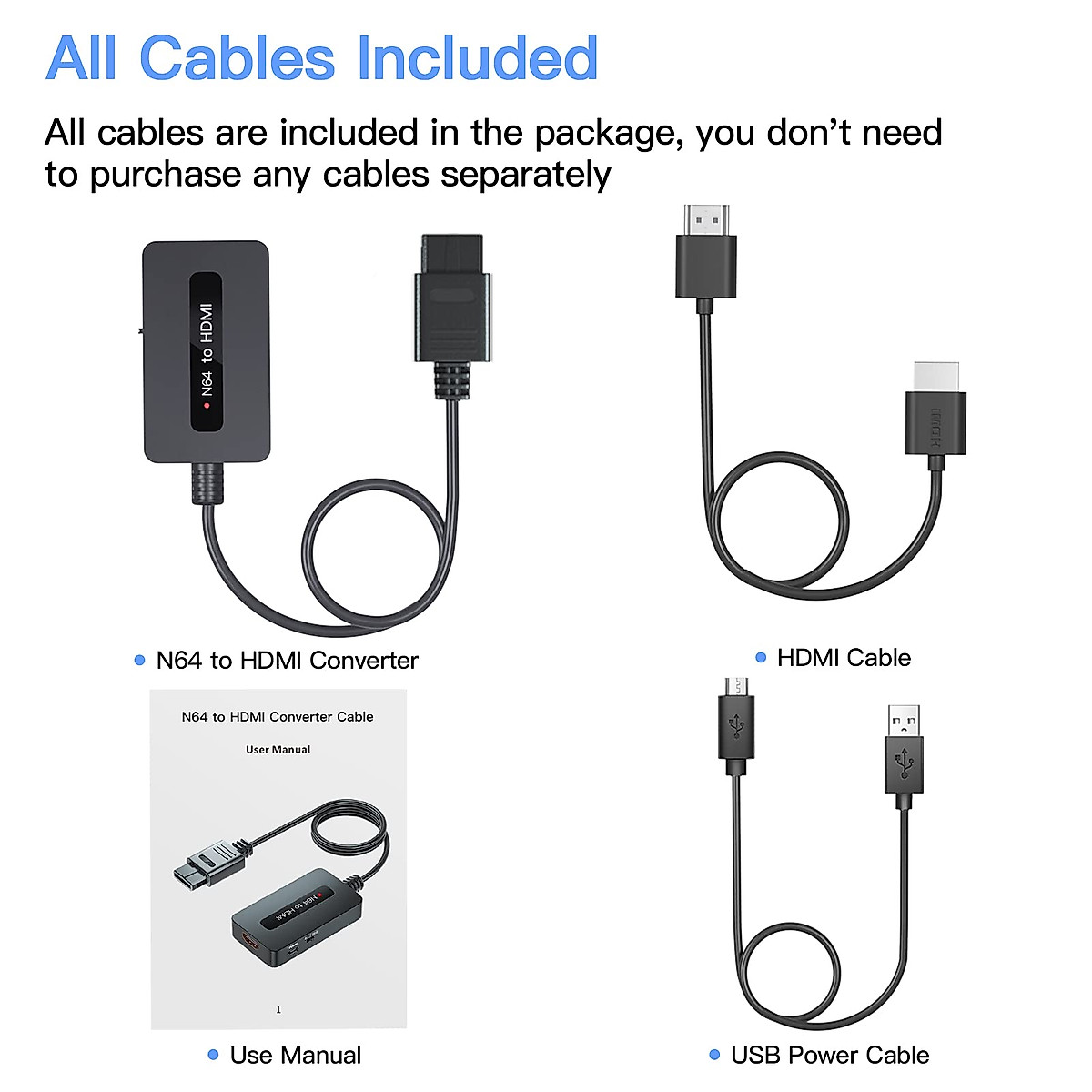 Kirolle N64 to HDMI Cable Converter Supports 4 : 3 and 16 : 9 HDMI Output Switch, HDMI Cable for N64, Nintendo64 to HDMI Converter Compatible with Nintendo 64/ Super SNES/NGC