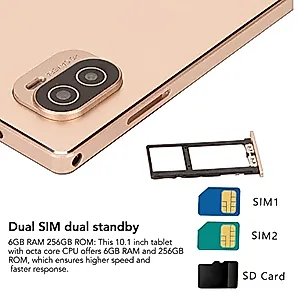 EBTOOLS 10.1 Inch Tablet, Octa Core 6G RAM 256G ROM, IPS Screen, Support 4G Network Calls, 5G WiFi Dual Band Tablet PC, with Dual Speakers, for Android 11 System(Gold)
