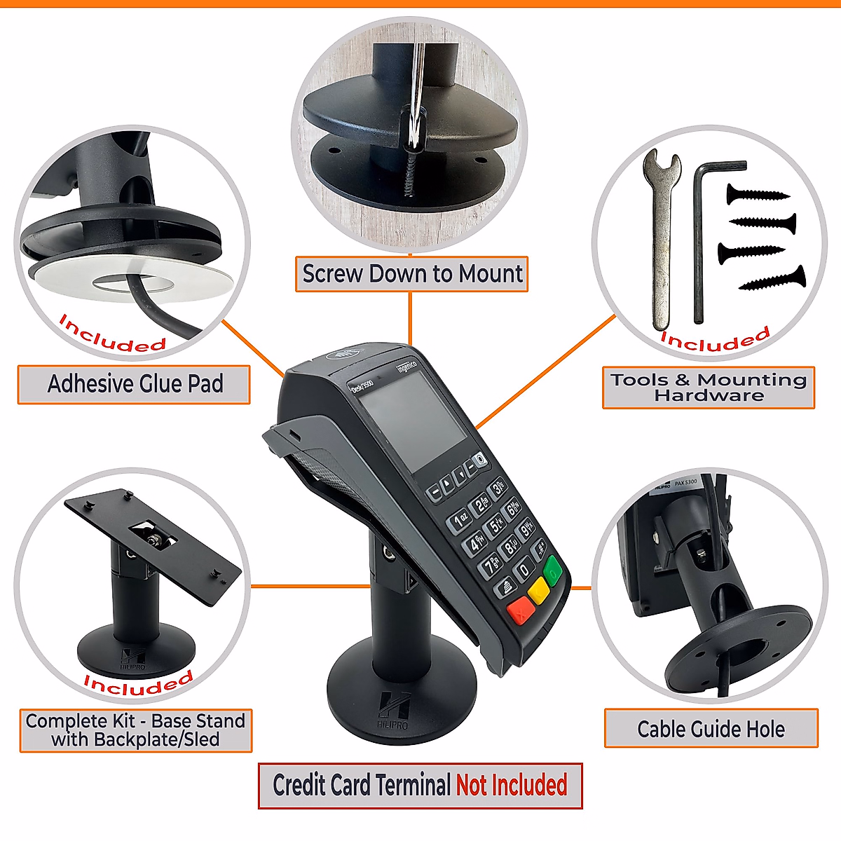 Hilipro Swivel Stand for Ingenico Desk 3500 and Desk 5000 Credit Card Payment Machine Holder - Complete Point of Sale Kit - Contactless Payment Stands.