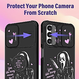 oqpa for Samsung Galaxy A13 5G Case Cute Cartoon Case with Camera Cover+Ring Holder for Women Girly Girls Boys Samsung A13 5G Kawaii Funny Cool Case for Galaxy A13 5G, Heart Skull