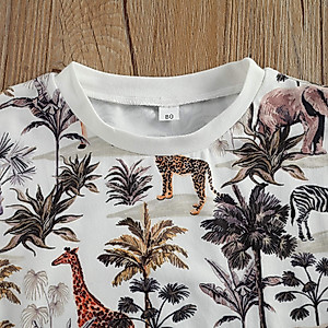Toddler Baby Boys Summer Clothing Sets Forest Animal Print Romper Short Sleeve Bodysuit Tops and Shorts 2PCS Outfit (White, 12-18M)
