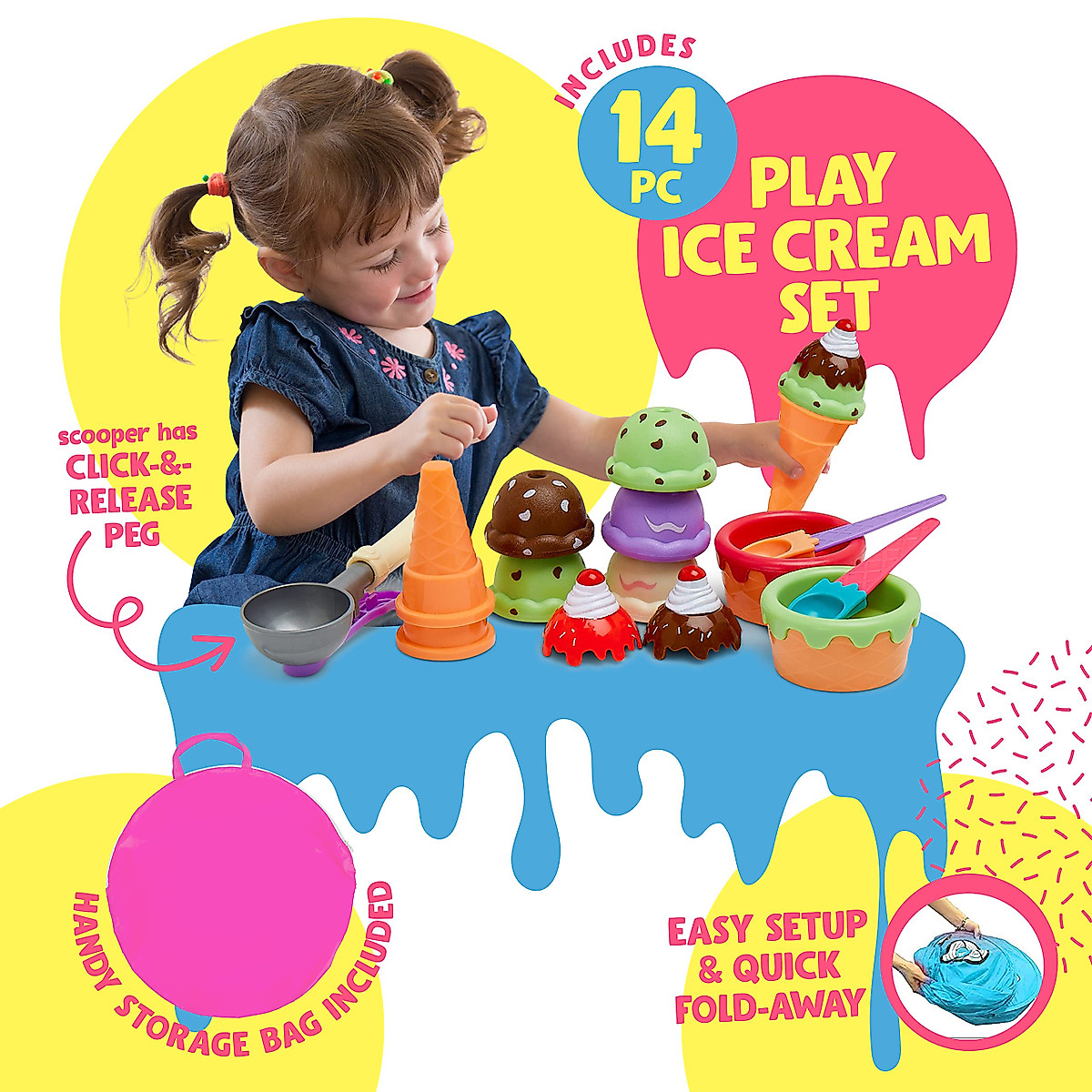 Kiddzery Ice Cream Truck Play Tent for Kids - Pretend Play Toy Food Set - Pop Up Icecream Playhouse Toys with Music Button - Birthday Gift for Girls & Boys - Indoor & Outdoor Tents for Toddlers & Baby