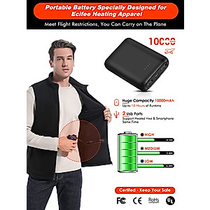 ECIFEE Heated Vest for Men Women with Battery Pack Included, Lightweight Rechargeable Collar Fleece Vest, Windproof Sleeveless Jacket for Travel Hiking