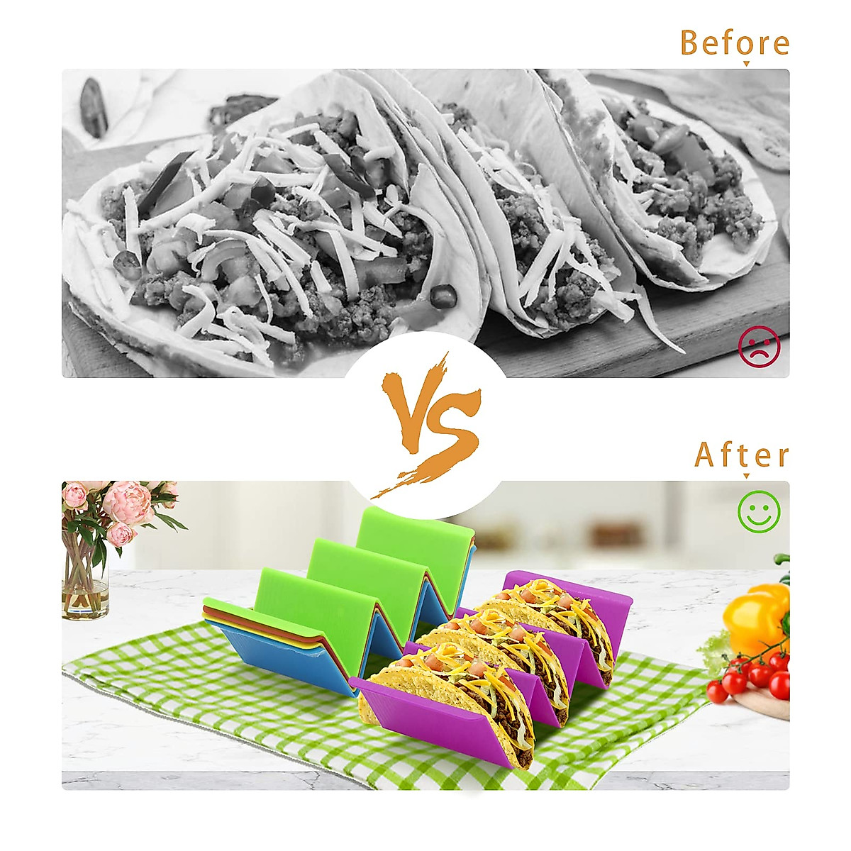 KZPA 5 Pcs Taco Holder Rack-Plastic Rainbow Coloerd Taco Tray, Taco Serving Platter