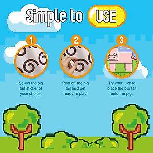 Silly Goose Gifts - Pin The Tail On The Pig - Fun Kids Birthday Party Supply Celebration Activity - Pixel Block Video Game Themed Mining Craft Adventure Attach - Sticking Animal Tail - Pin The Tail
