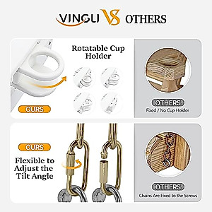 VINGLI Heavy Duty 1600 LBS HDPE Porch Swing Outdoor with Rotatable Cup Holder, 4 FT Patio Bench Swing with Adjustable Chains, 2 Person Hanging Porch Swing Chair for Porch, Yard, Tree, Garden - White