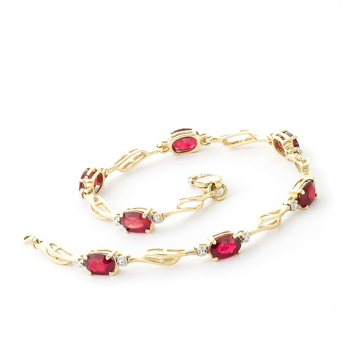 Galaxy Gold GG 14k Solid Yellow Gold Tennis Bracelet 4.21 ct Ruby Diamond - size 8.0