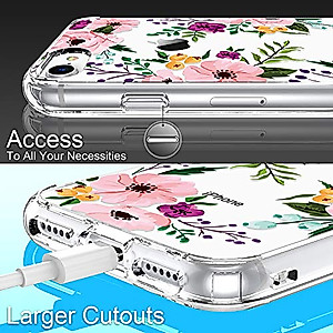 GiiKa iPhone SE 2020 Case, iPhone 8 Case, iPhone 7 Case with Screen Protector, Clear Protective Case Floral Girls Women Hard PC Case with TPU Bumper Cover Phone Case for iPhone 8, Small Flowers