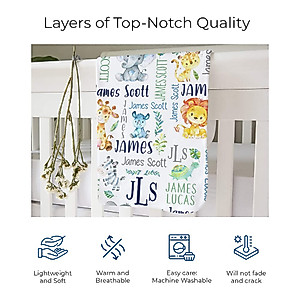 Honestchi Safari Personalized Baby Blankets - Customized Baby Blanket with Name for Boys - Custom Baby Blankets for Baby Shower - Soft, Lightweight & Giftable