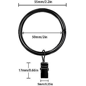 20 Pack Rustproof Curtain Rings with Strong Clips, Drapery Rings 2 Inch Internal Diameter