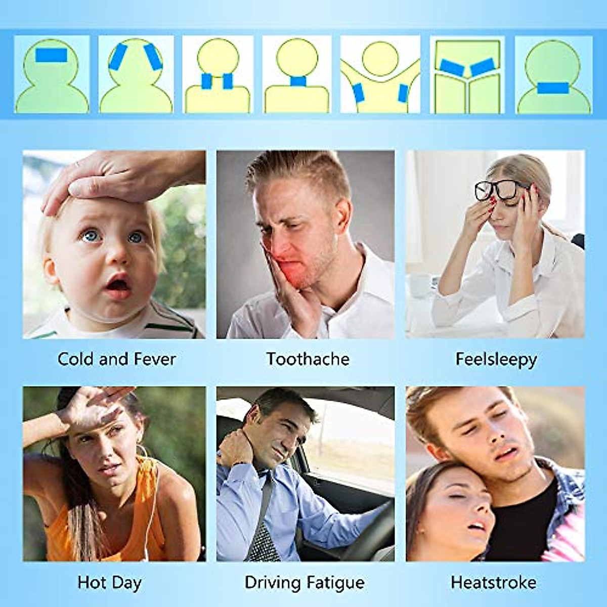20 Sheets Cooling Patches for Fever Discomfort & Pain Relief, Cooling Relief Fever Reducer, Soothe Headache Pain, Pack of 20