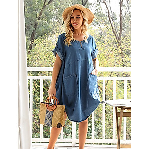 Minibee Women's Ruffle Oversize Casual Midi Dresses with Pockets (3XL, Denim Blue)