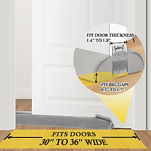 fowong Door Draft Stopper 36" Adjustable Under Door Draft Stopper Soundproofing 30 Inch to 36 Inch Triangle Noise Blocker Seal Large Gap up to 1.7", Easy to Install Grey