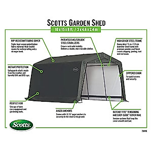 Scotts 10' x 15' x 8' All Season Outdoor Storage Shed with Waterproof Cover, Green