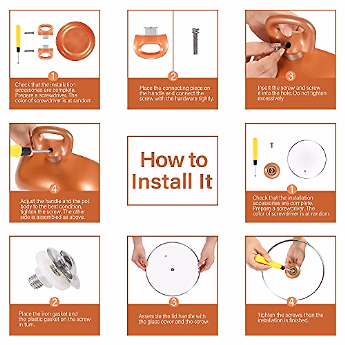 6-piece Non-stick Cookware Set Pots and Pans Set for Cooking - Ceramic Coating Saucepan, Stock Pot with Lid, Frying Pan, Copper