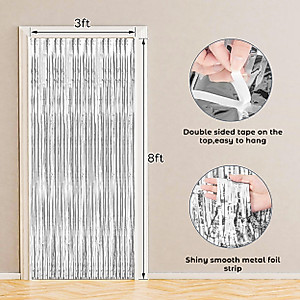 BTSD-home Silver Foil Fringe Curtain, Metallic Photo Booth Backdrop Tinsel Door Curtains for Wedding Birthday Bridal Shower Baby Shower Bachelorette Christmas Party Decorations(4 Pack, 8ft x 3ft)