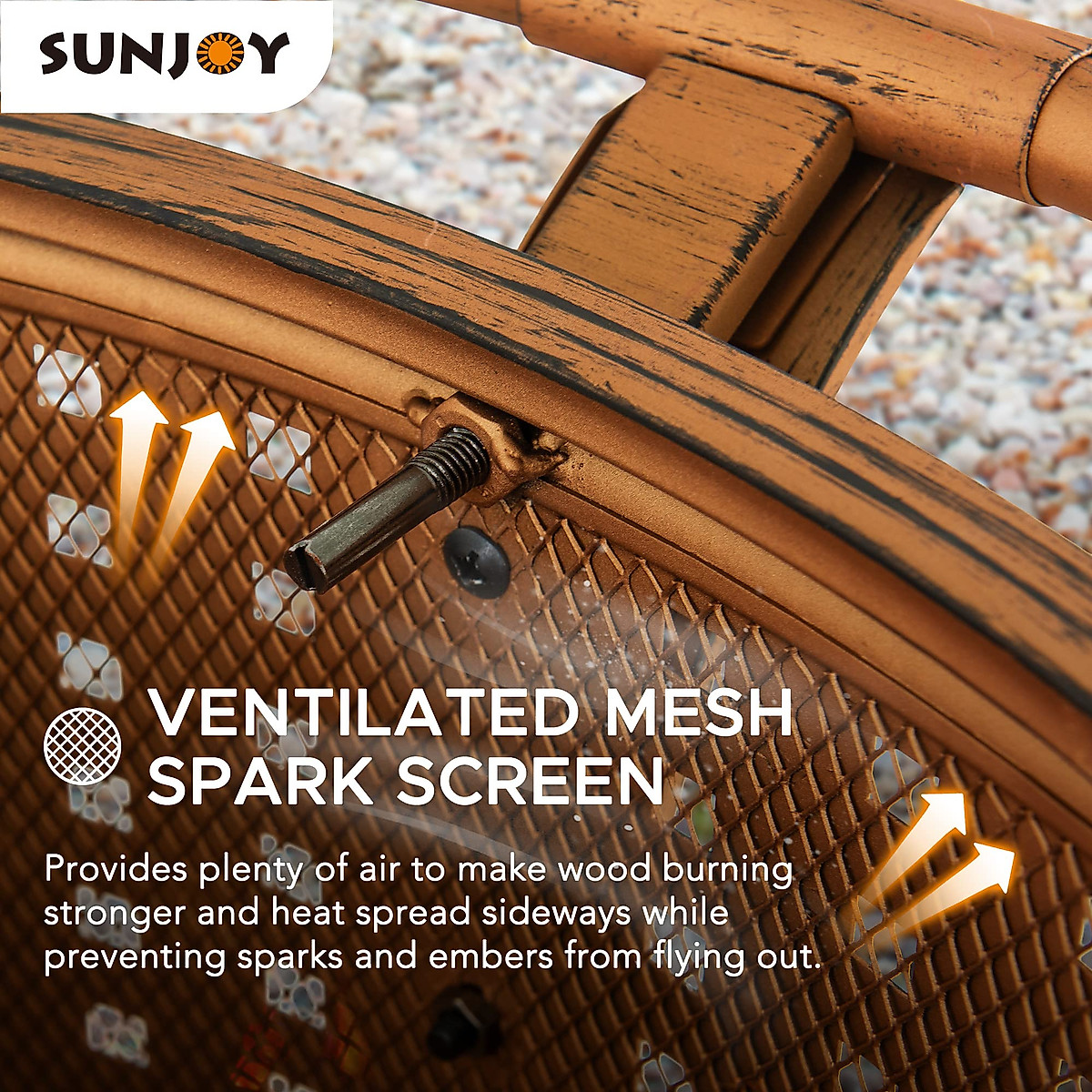 Sunjoy Fire Pit 30 in. Outdoor Wood-Burning Fire Pit, Patio Woven Round Steel Firepit Large Fire Pits for Outside with Spark Screen and Poker