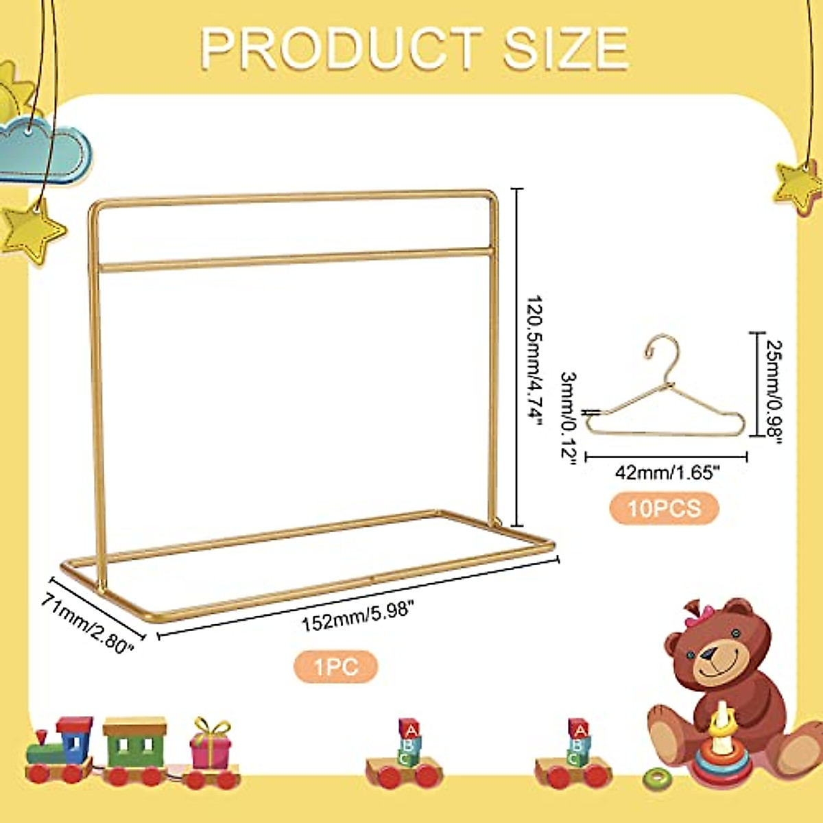 SUPERFINDINGS 1 Set Doll Garment Rack Including 1Pc 6x2.8x4.7inch Doll Clothes Storage Rack Doll Closet and 10Pcs Mini Doll Clothes Hangers Doll Wardrobe Furniture Accessories for Dollhouse Supplies