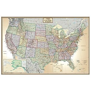 24x36 United States, USA US Executive Wall Map Poster Mural (24x36 Laminated)