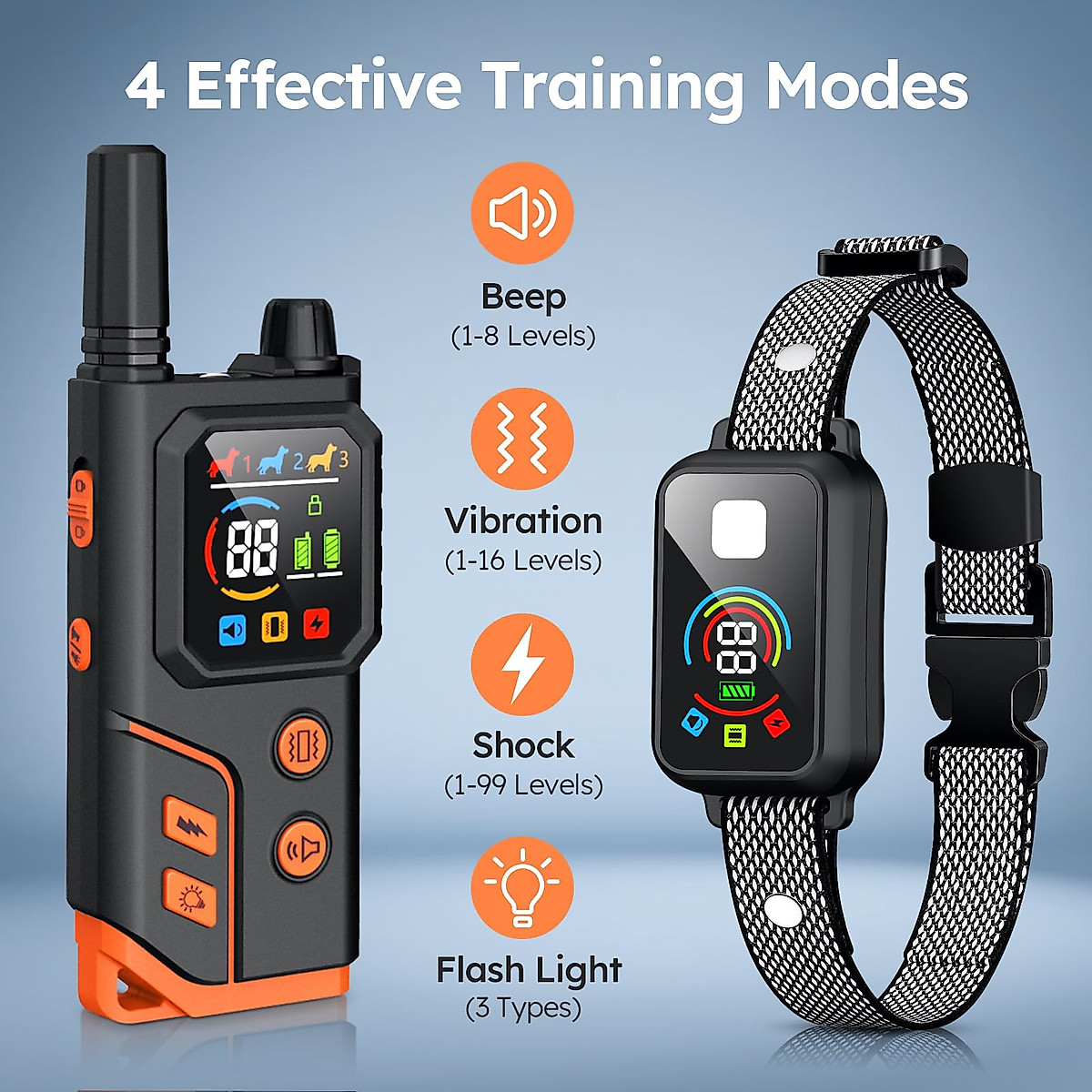 Dog Shock Collar 3300FT with Light for Night Walks, Dog Training Collar with Remote Control, E Collar with Adjustable Pitch Beep,Vibration and Shock,Rechargeable Waterproof Shock Collar for Dogs