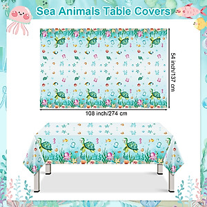 Preboun Ocean Turtle Tablecloth, 3 Pcs Plastic Disposable Rectangular 54 x 108 Inch, Stain Resistant Waterproof Table Covers for Sea Party, Baby Shower Decorations, Birthday, Summer