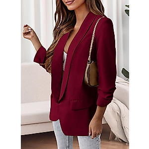 PRETTYGARDEN Womens Casual Blazers 2024 Fall Open Front Long Sleeve Work Office Jackets Blazer (Wine Red,Large)