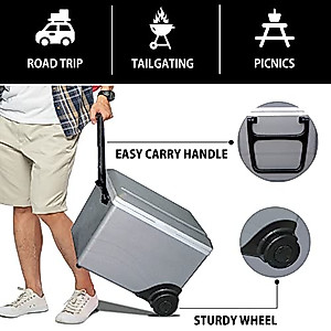 Koolatron Thermoelectric Iceless 12V Cooler/Warmer 36 qt (34 L) w/Wheels, Portable Electric Rolling Car Fridge w/ 12 Volt DC Power Cord, Gray/White, Travel Road Trips Camping, Made in North America