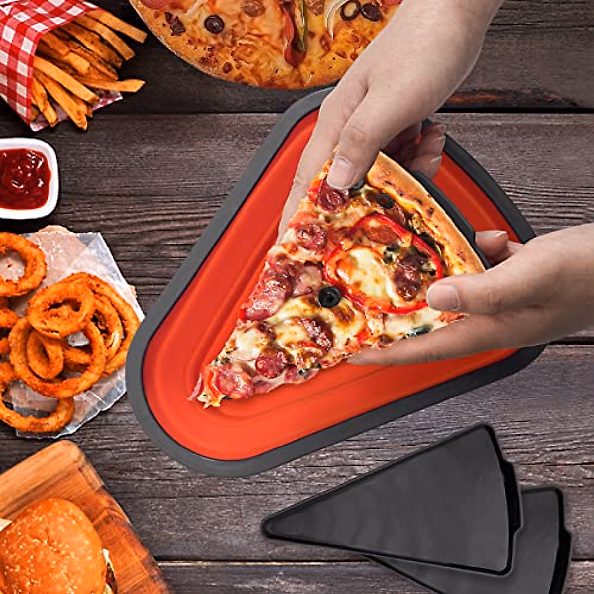 Pizza Storage Containers with Lids, Adjustable Pizza box with 5 Microwavable Serving Trays, Expandable Pizza Slice Container to Organize Space Reusable, Microwave Safe