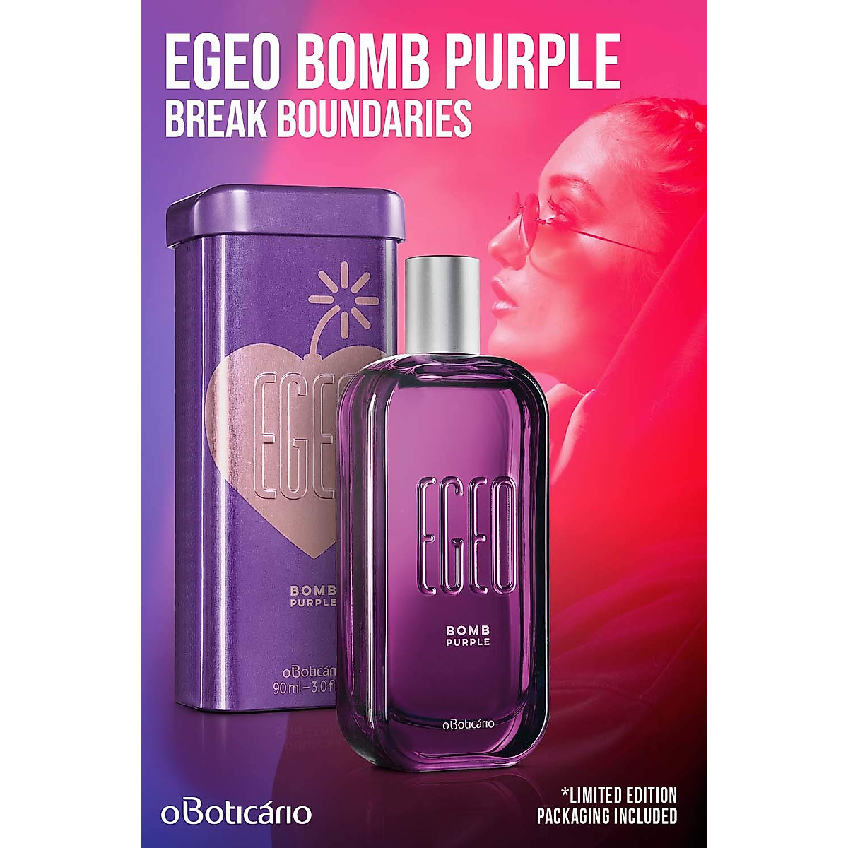 EgeoBomb Purple Eau de Toilette by O Boticario | Womens Long Lasting Perfume | Warm & Sweet Perfumes for Women (3 fl. oz.)