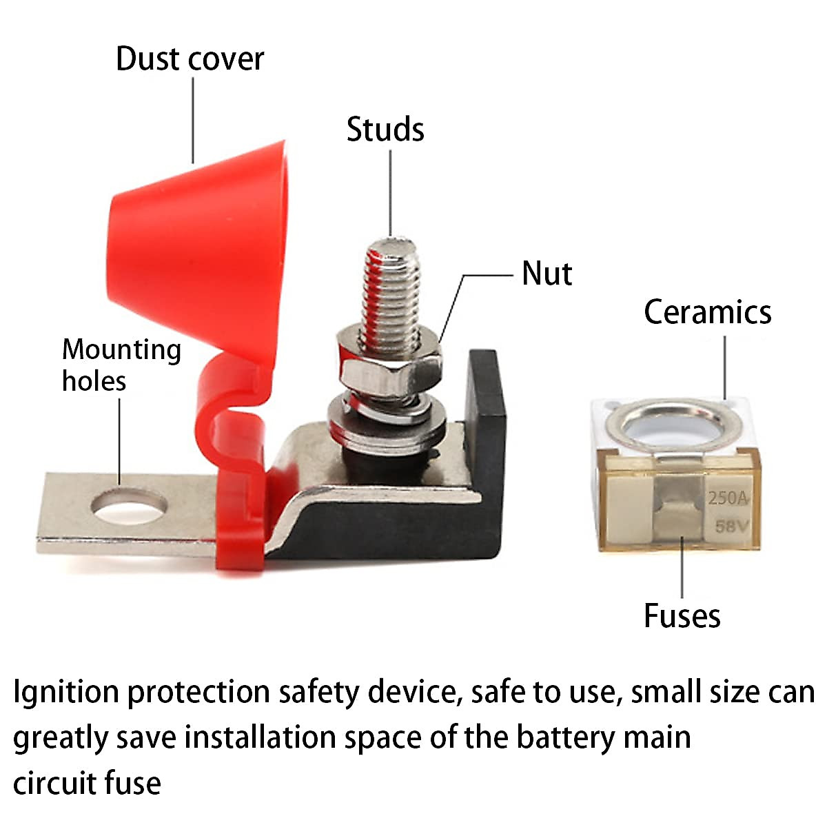 AUCELI Terminal Fuse Block Kit, 250A 58V DC Maximum, Single Stud 5/16" (M8) Compact Marine Rated Battery Fuse and Waterproof Terminal Mount Fuse Block Combo Pack Replacement for Boat Truck RV