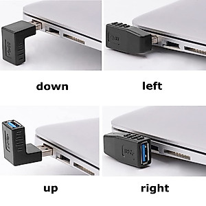 Urtop 4 Pack USB 3.0 Male to Female Angle Adapter, Left Right Up and Down Angle 90 Degree 270 Degree USB Cable Extender Connector Support Data Sync & Max 2A Charging