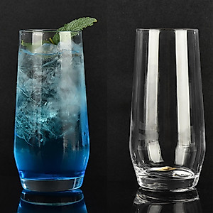 ALINK Drinking Glasses with Glass Straws Set of 6, 18 oz Tall Highball Glass Cups, Lead-Free Crystal Water Glasses, Iced Coffee Tea Cocktail Mojito Glass Cups, Tom Collins Bar Glassware