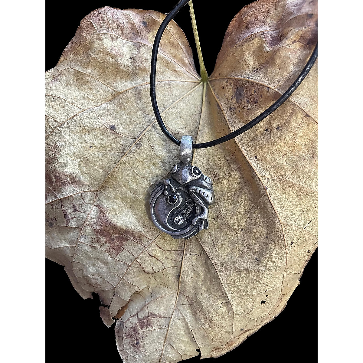 Jewelry Trends Frog on Yin Yang Pewter Pendant Necklace 18" Leather Cord