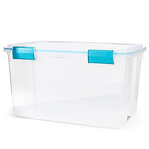 Sterilite 54 Quart Clear Plastic Stackable Storage Container Box Bin with Air Tight Gasket Seal Latching Lid Long Term Organizing Solution, 8 Pack