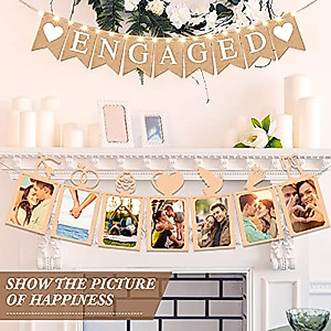 2 Pieces Engaged Banner and Photo Banner Romantic Engagement Wedding Decorations Engagement Party Decor Engaged Burlap Banner Wedding Party Sign Bridal Shower Party Supplies with String Lights