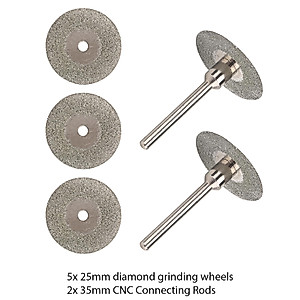 3mirrors Aluminum Tungsten Electrode Sharpener Grinder Head TIG Welding Tool with Cut-Off Slot Multi-Angle & Offsets, 5X 25mm Double Diamond Wheels, 2X Connecting Rods