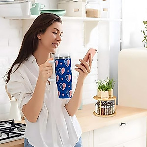 ARGTILDN 30 oz Tumbler 4th of July Hearts Insulated Travel Mug with Handle and Straw Lid Stainless Steel Vacuum Coffee Cup Tea Beverage Container Water Bottles for Car Sports office