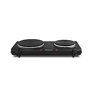 Elite Gourmet EDB-302BF# Countertop Double Cast Iron Burner, 1500 Watts Electric Hot Plate, Temperature Controls, Power Indicator Lights, Easy to Clean, Black