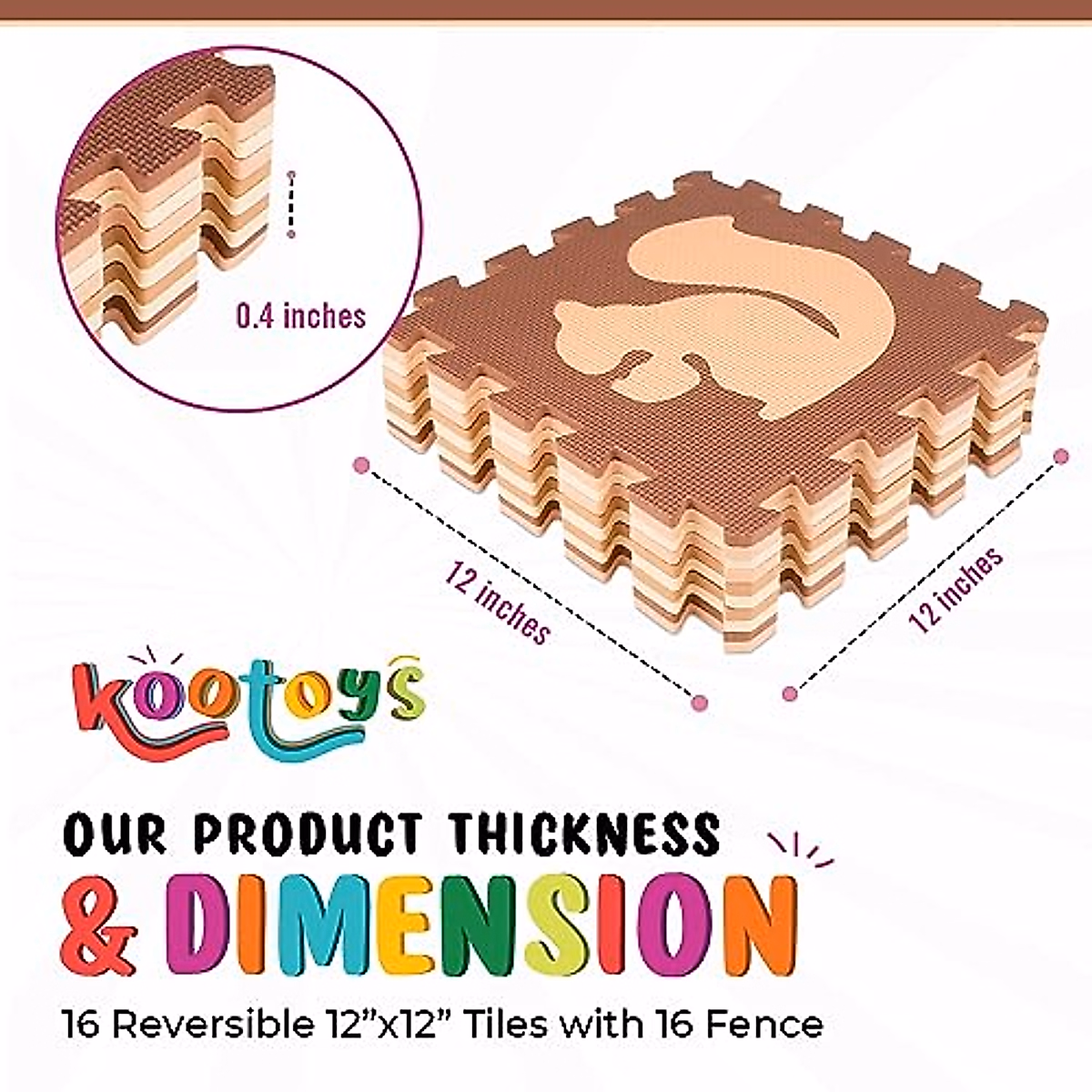 KOOTOYS Animal Pattern Foam Playmat for Babies, 36 PCS Baby Play Mat Interlocking Foam Tiles for Kids, Jigsaw Puzzle Foam Floor Mats with Fence, Activity Play Mats for Babies and Toddlers