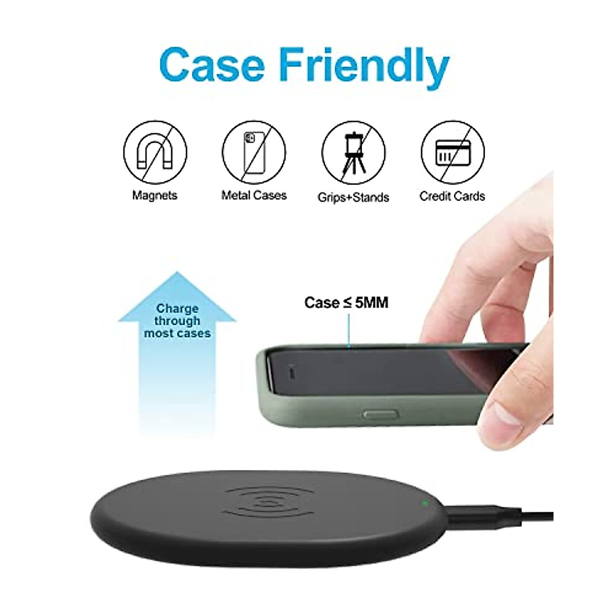 Ultra-Slim Wireless Charger, 15W Maximum Fast Wireless Charging Pad Compatible with iPhone 14/13/12/11, for Samsung Galaxy S21/S20/S10/S9/S8/Note20/10/9/8,Google Pixel(No AC Adapter)