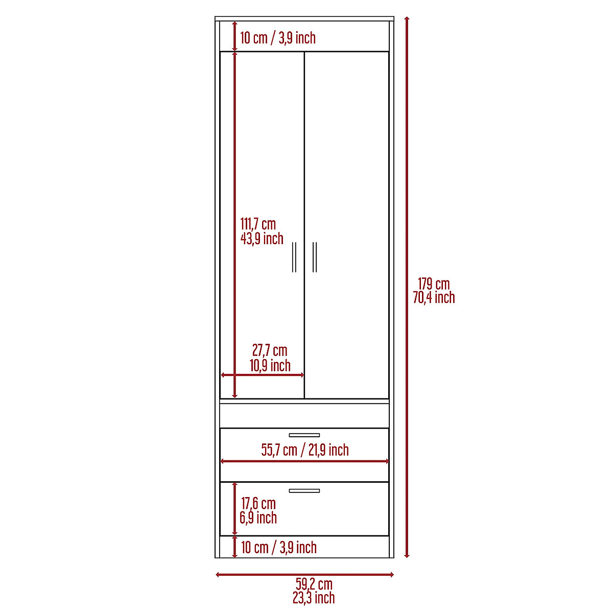 TUHOME Lisboa 2 Drawer 2 Door ARMOIRE Espresso